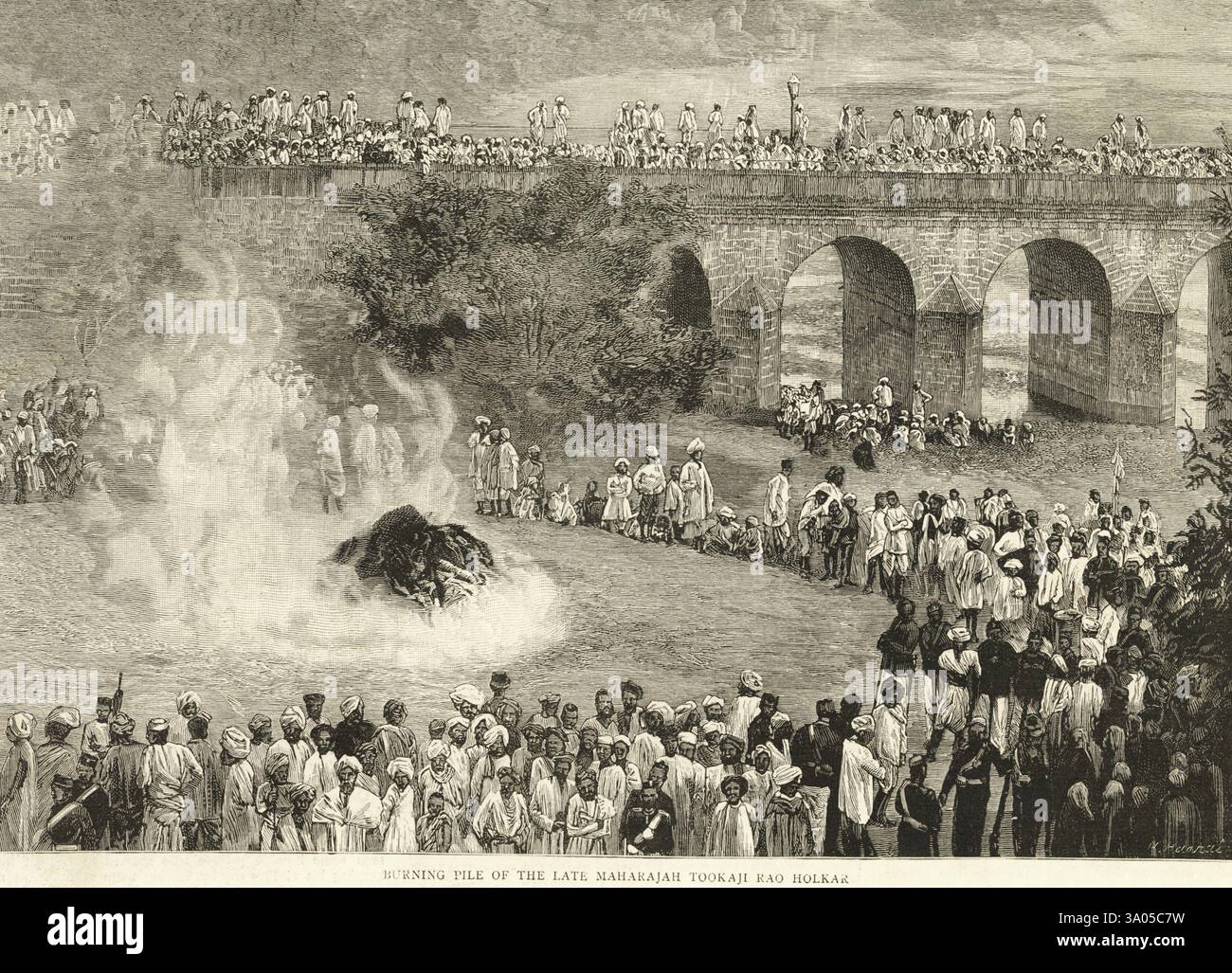 Burning pile of the late Maharajah Tookaji Rao Holkar, the graphic 24yh ...