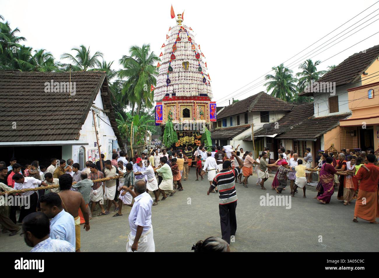 Chariot festival people pulling rope of rath, Palakad Palakkad, Kerala ...