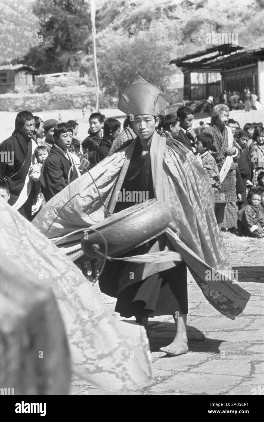 Black hat dancers performing at the annual festival in Paro, Bhutan ...