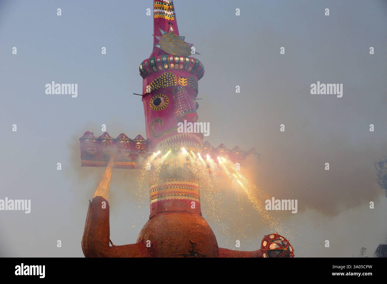 Effigy of ravan burning on dussera dusera festival, India, Asia Stock ...