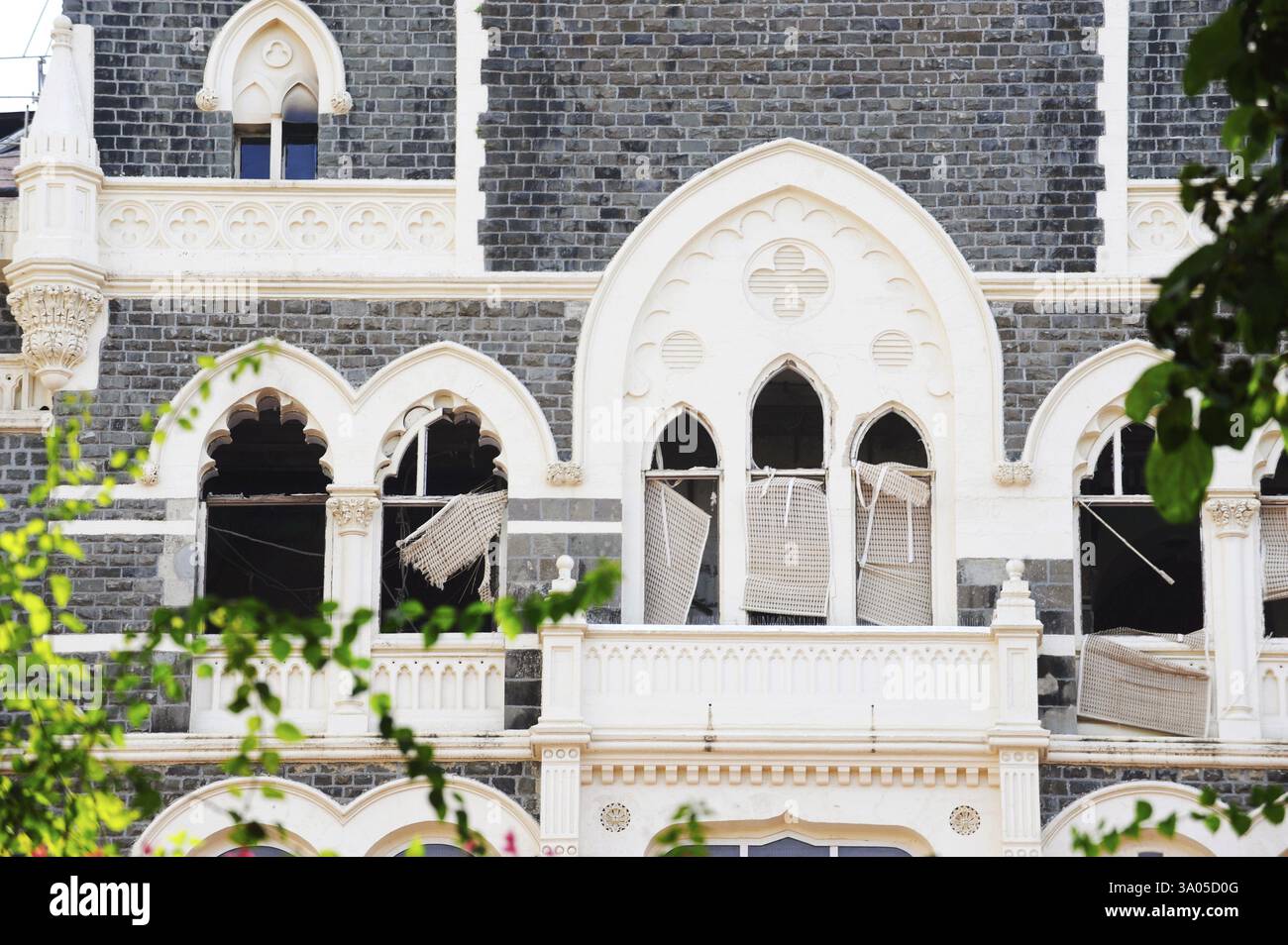 Broken window of Taj Mahal hotel, after terrorist attack by Deccan Mujahedeen on 26th November ...