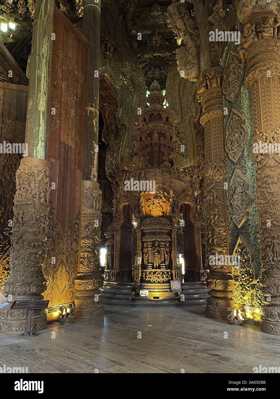 Magnificent interior of an Asian temple with detailed wood carvings and ...