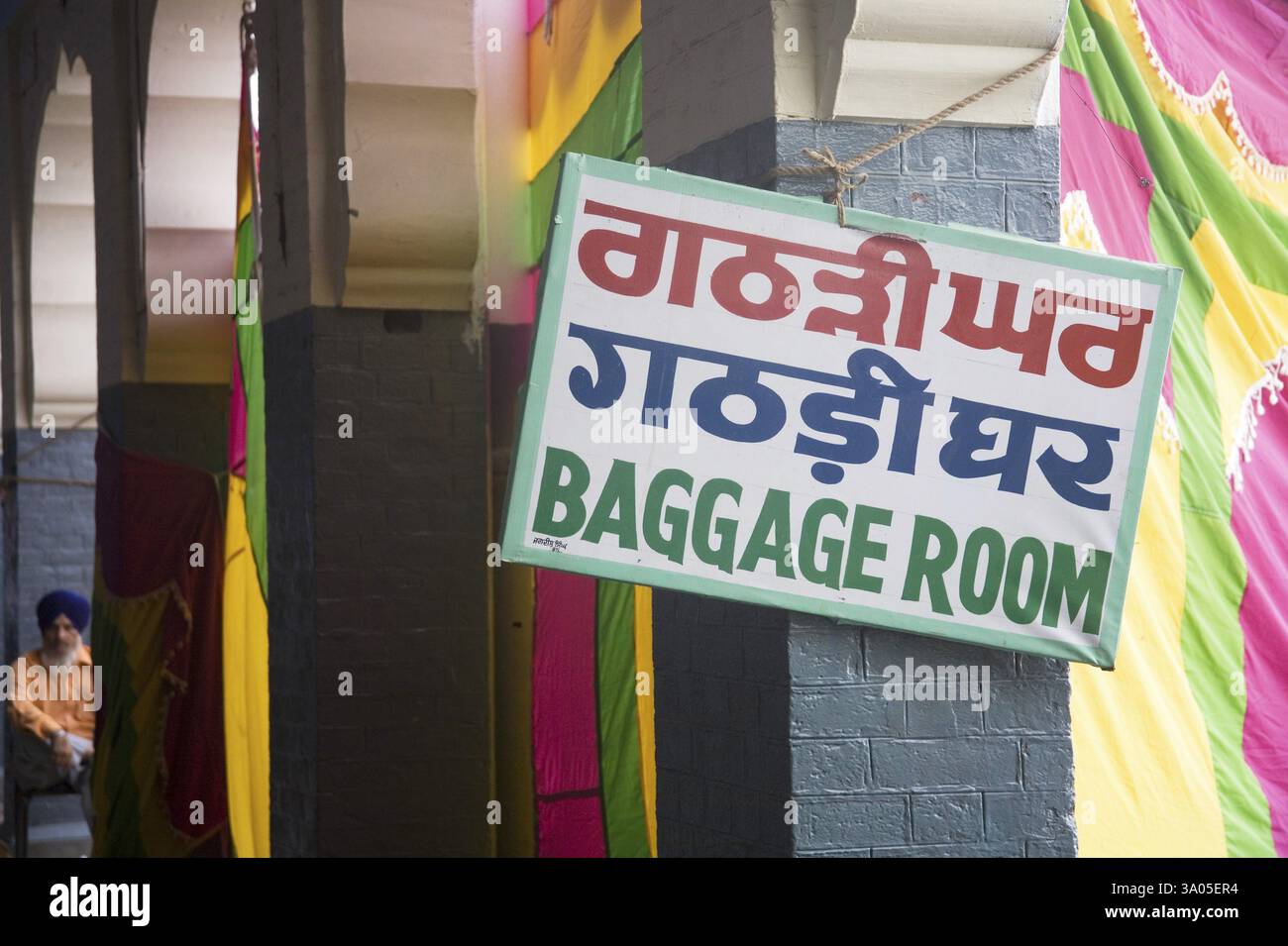 Sign board, Baggage Room in Gurumukhi, Swarn Mandir Golden temple ...