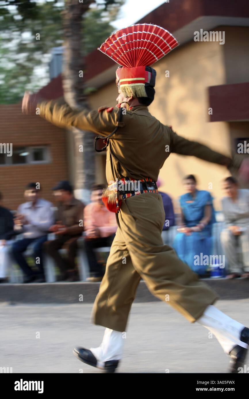 Indian border security force soldier doing parade before start changing ...