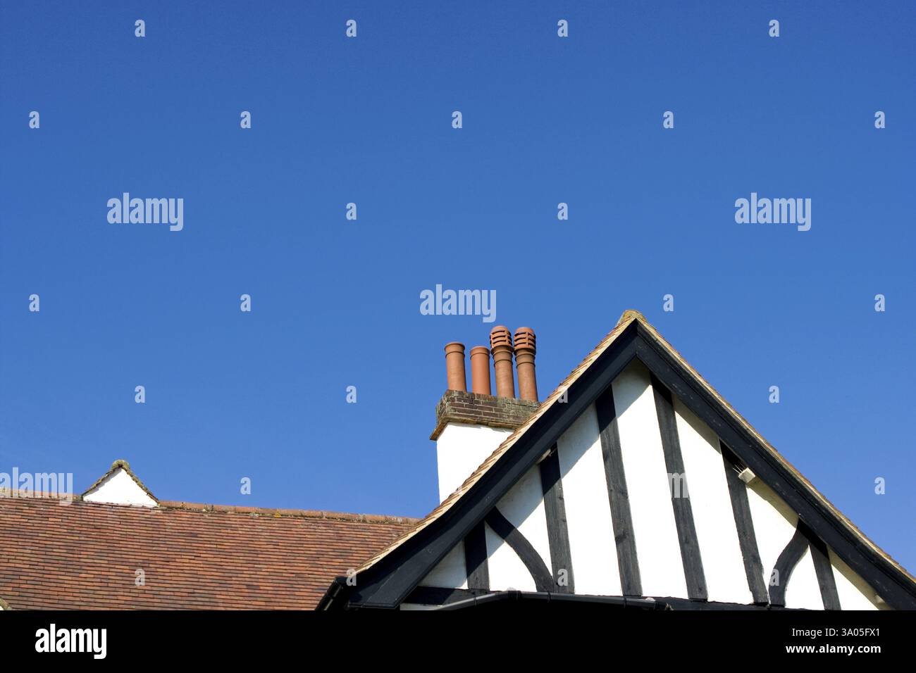Rooftop of Tudor house with chimney, London, UK United Kingdom England ...