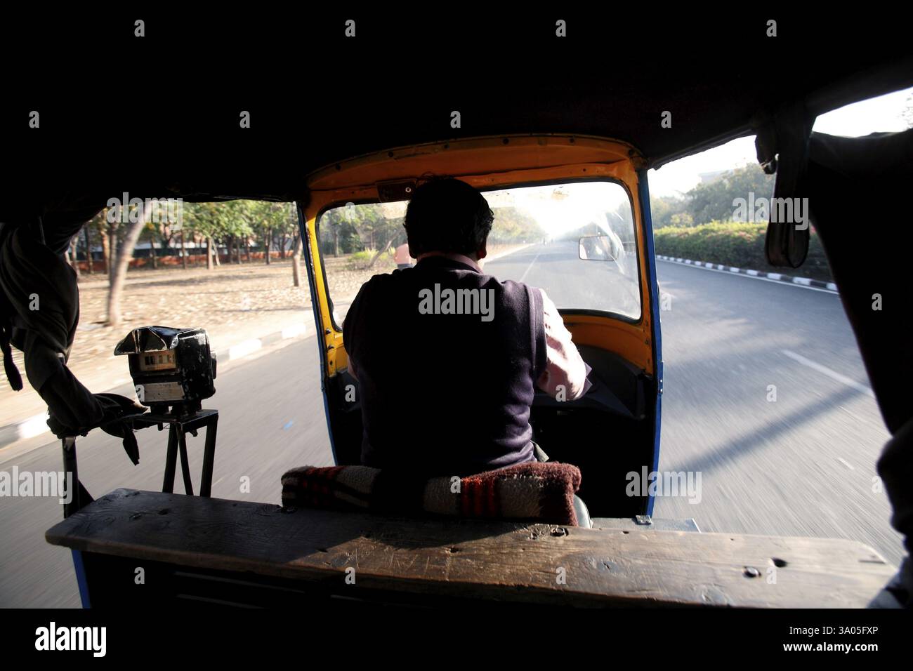 Driver in auto rickshaw on streets of Chandigarh, UT, India, Asia Stock ...