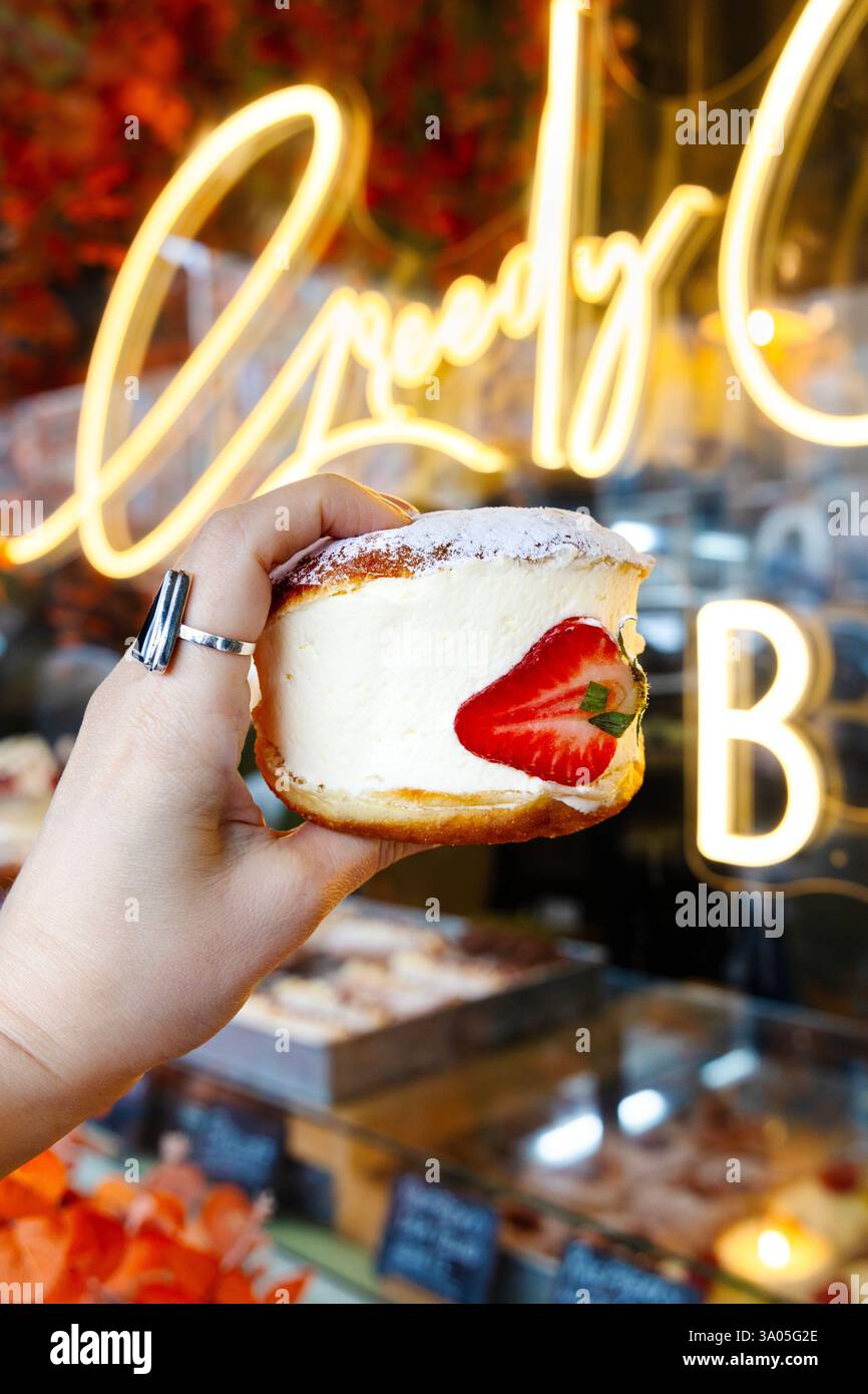 Strawberry Korean milk doughnut at Greedy Cow Bakes, Hackney, London ...