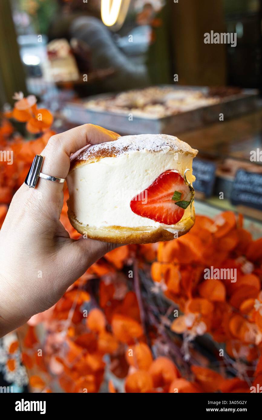 Strawberry Korean milk doughnut at Greedy Cow Bakes, Hackney, London ...