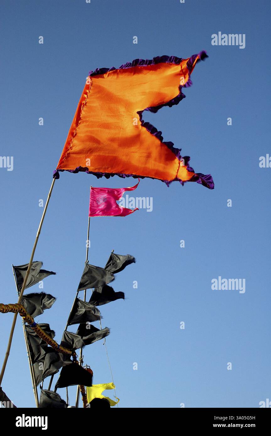 Indian flag and other colorful flags on ship and trawlers in Bombay ...
