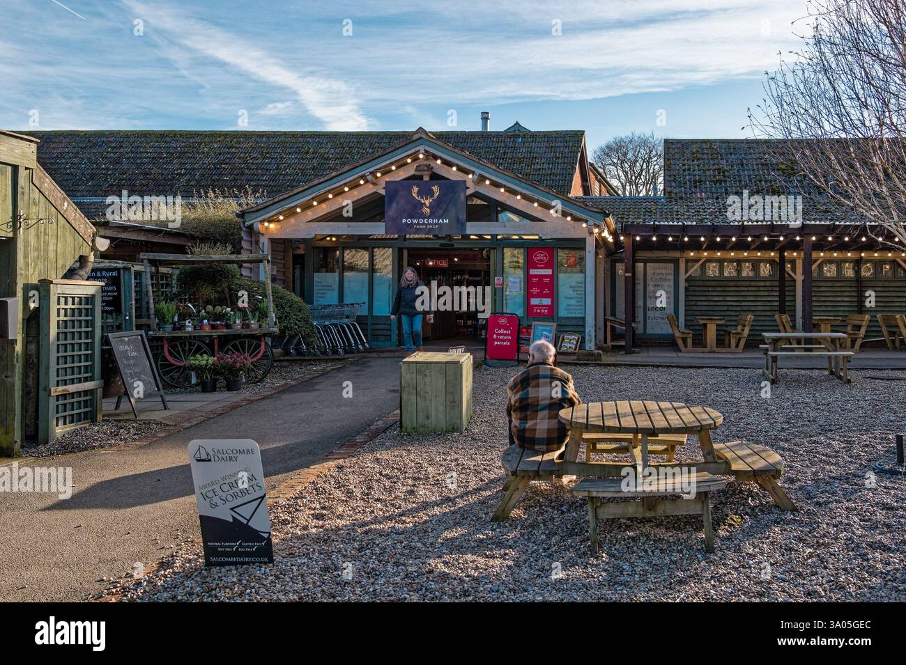 Powderham Castle supermarket exterior and entrance. Garden centre ...