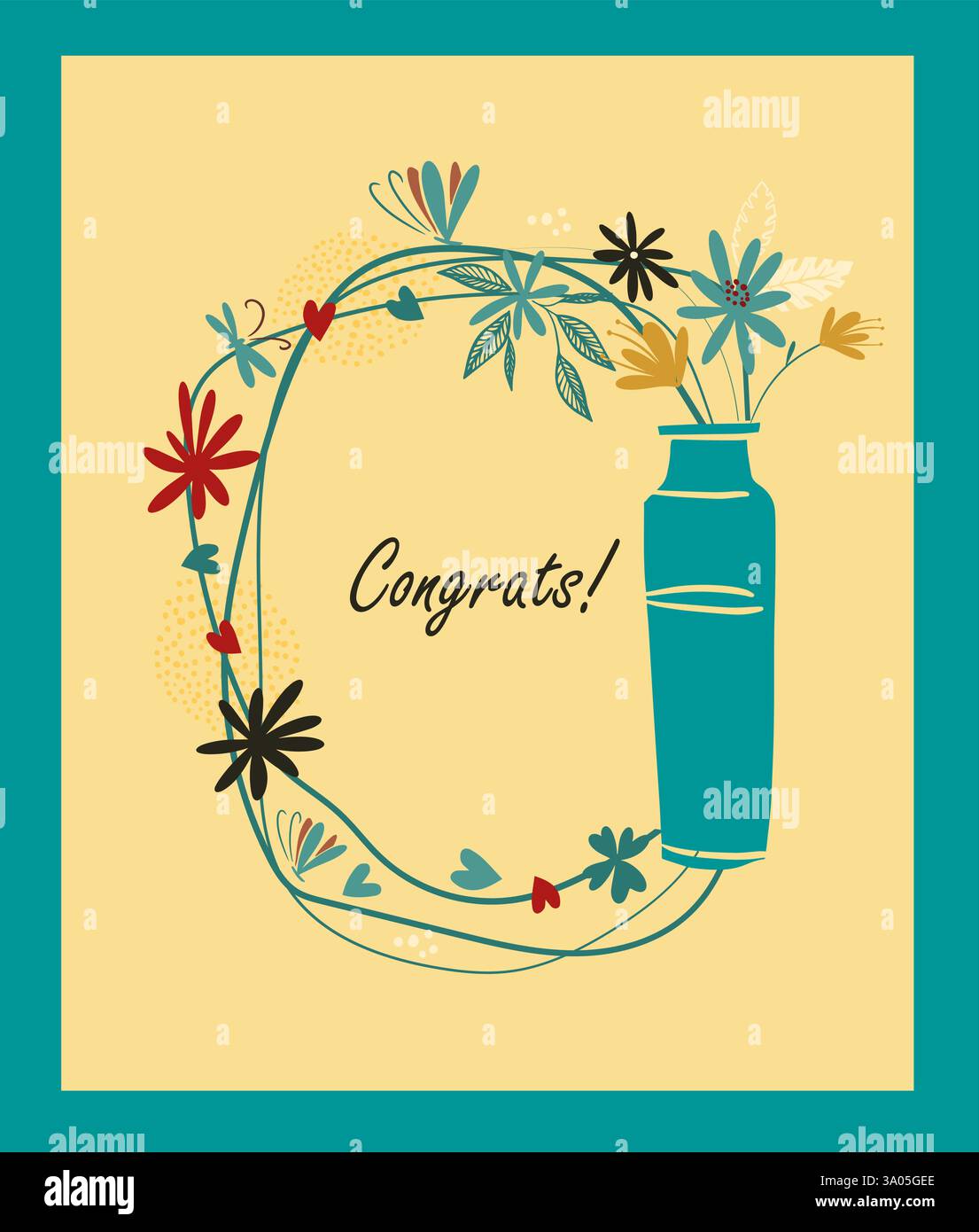 Congratulations. Card with a vase. hand drawing. Not AI, Vector ...