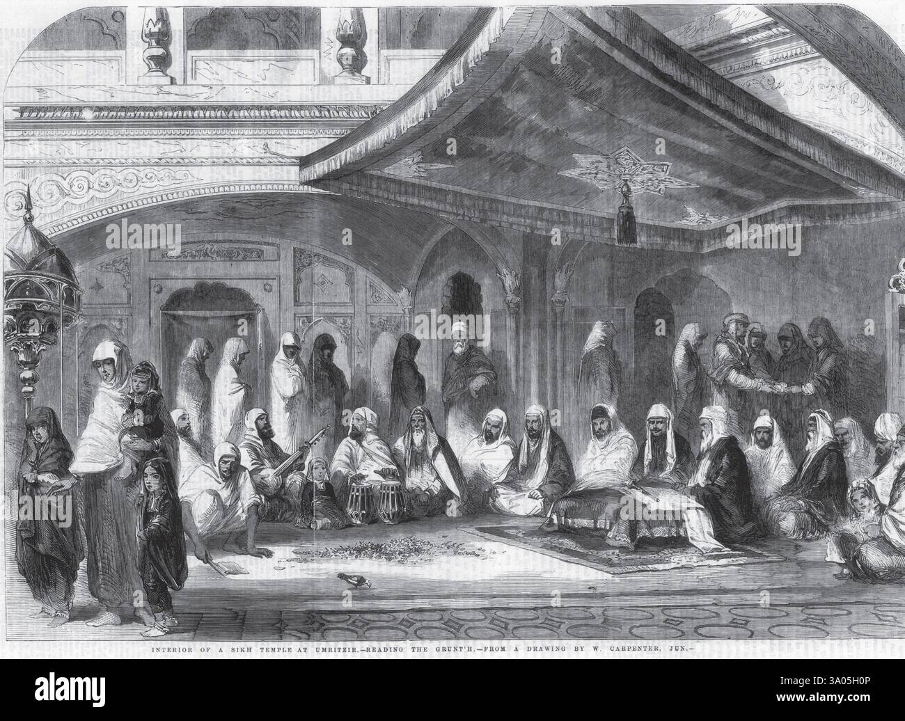 General View Interior of Sikh temple at Umritzir reading Grunth granth ...