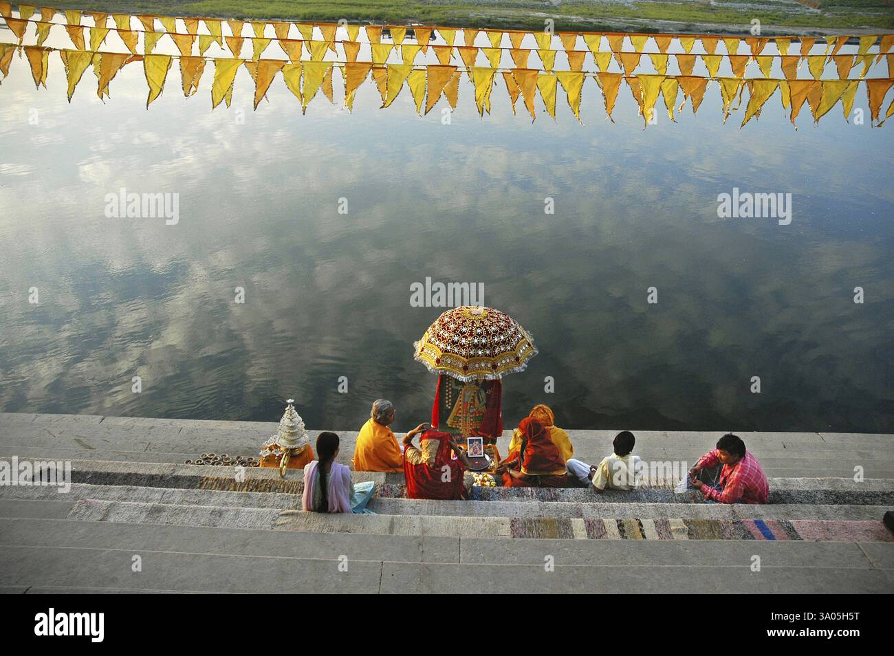 Devotees praying on banks of river Yamuna, Kesi Ghat, Vrindavan, Uttar ...