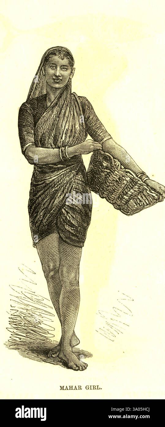 Lithographic portraits, mahar girl 1, 25th March 1876, India, Asia ...