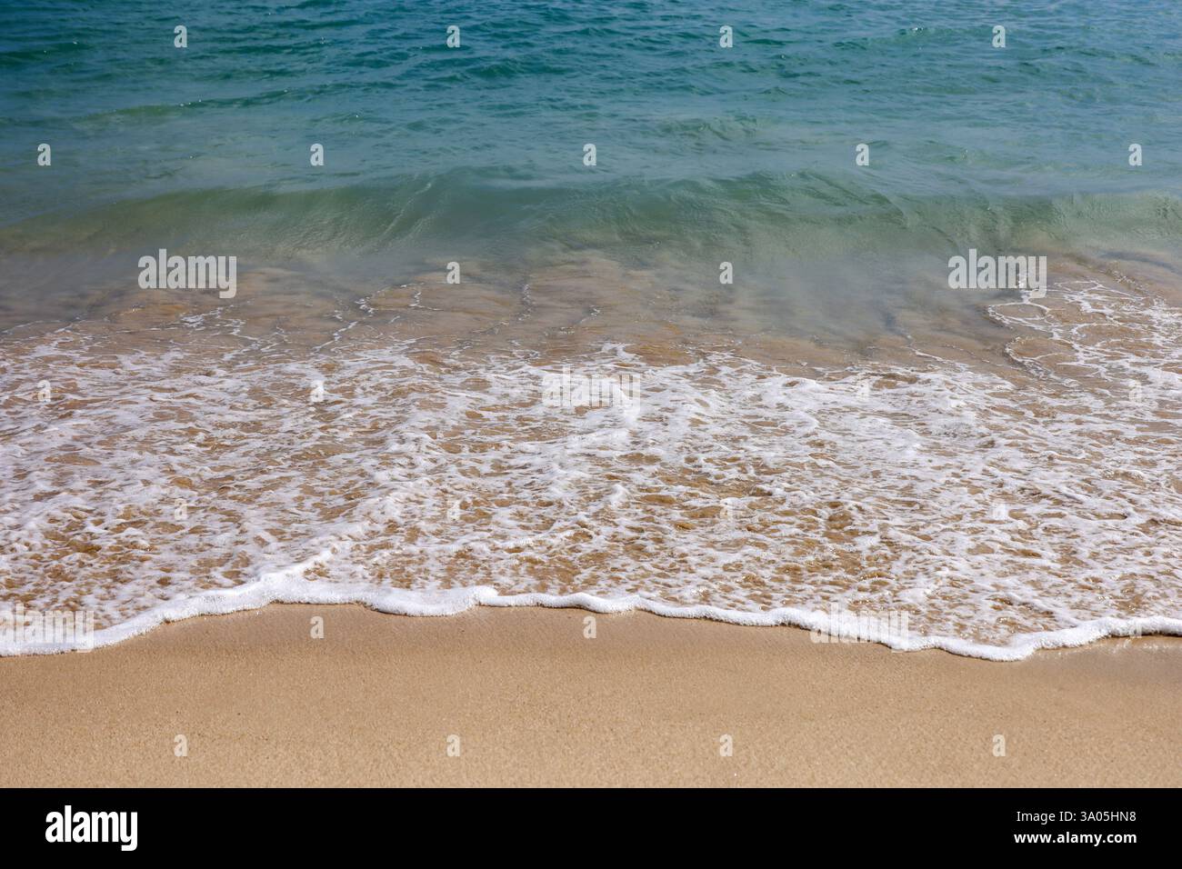 Empty sea beach with yellow sand and blue waves. Background for ...