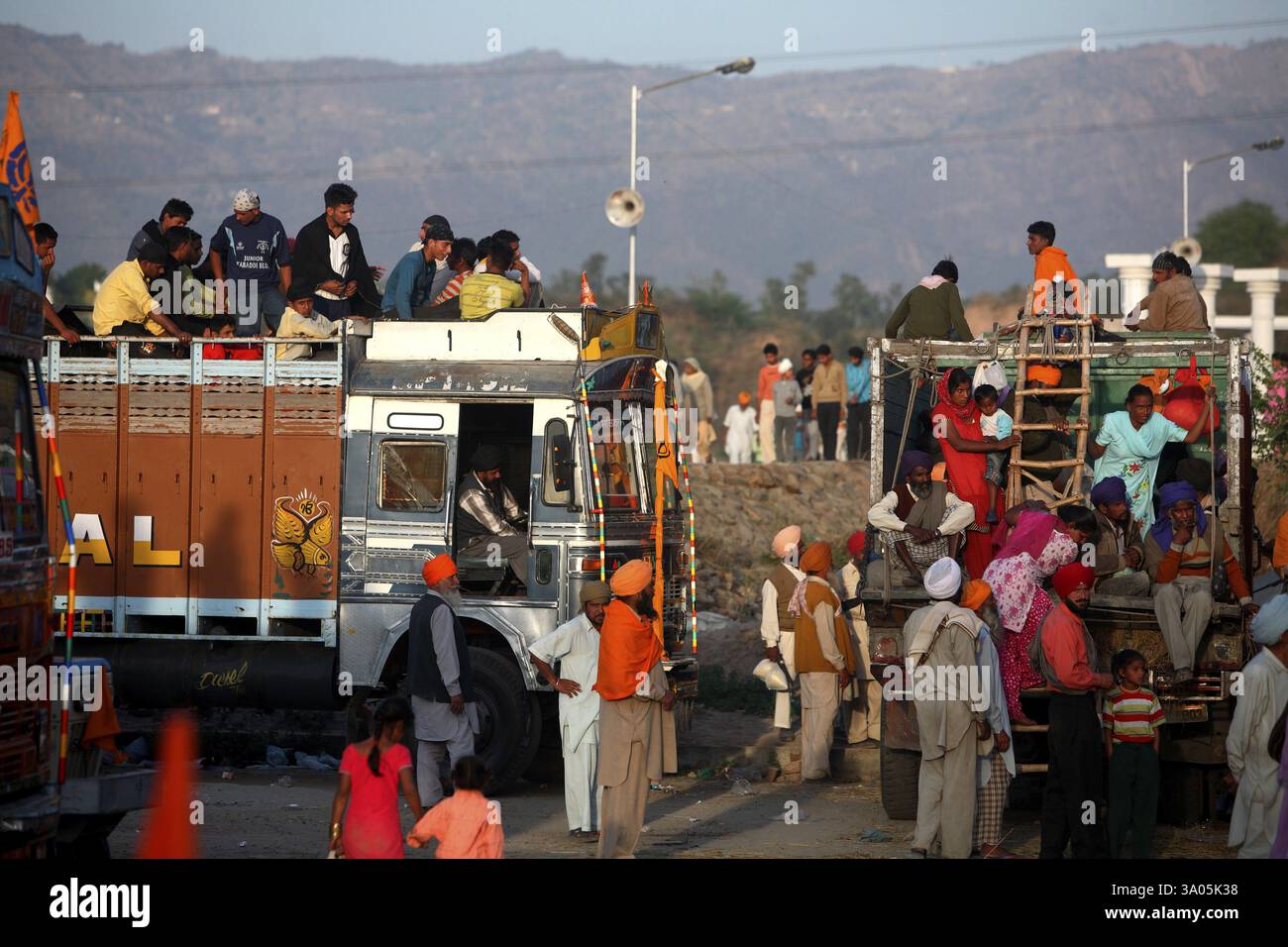 Devotees on board of truck during Hola Mahalla celebration in Anandpur sahib in Rupnagar ...