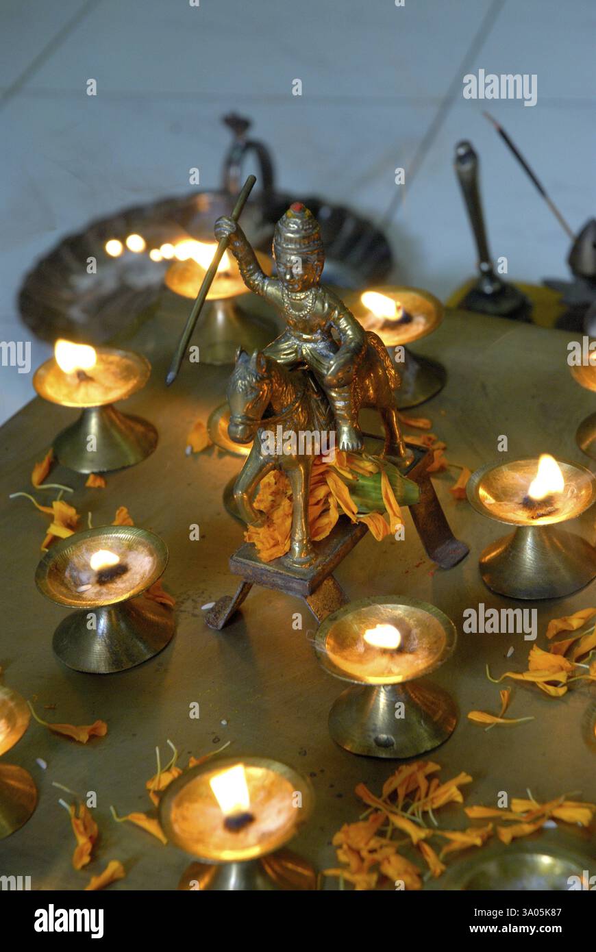 Deep puja on balipratipada with bali raja statue on horse with weapon ...