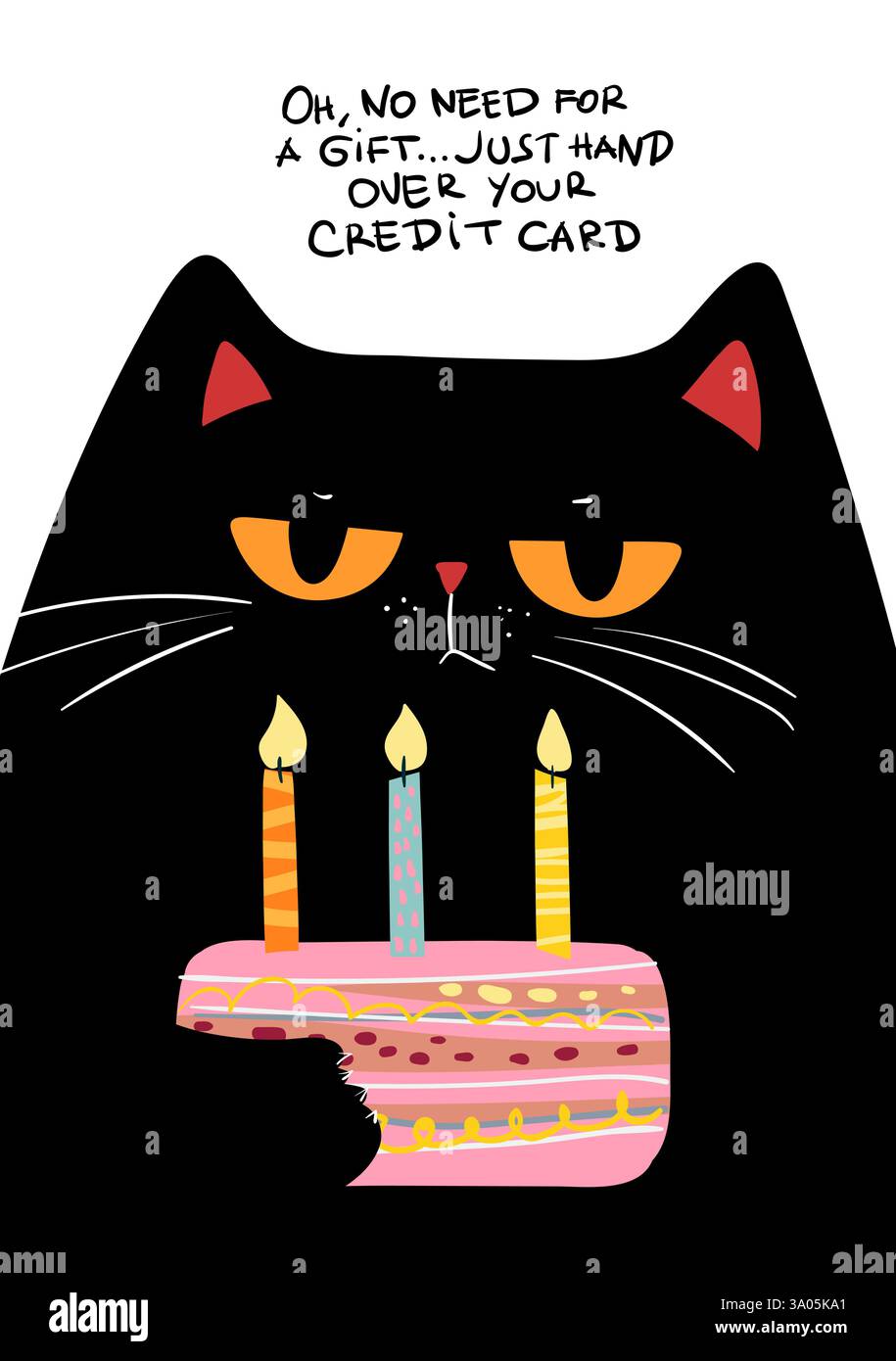 Grumpy Black Cat with Birthday Cake, Oh, no need for a gift Just hand ...