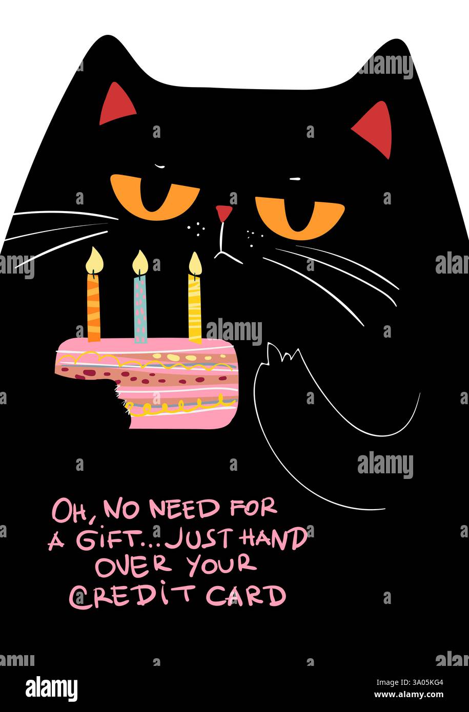 Grumpy Black Cat with Birthday Cake, Oh, no need for a gift Just hand ...