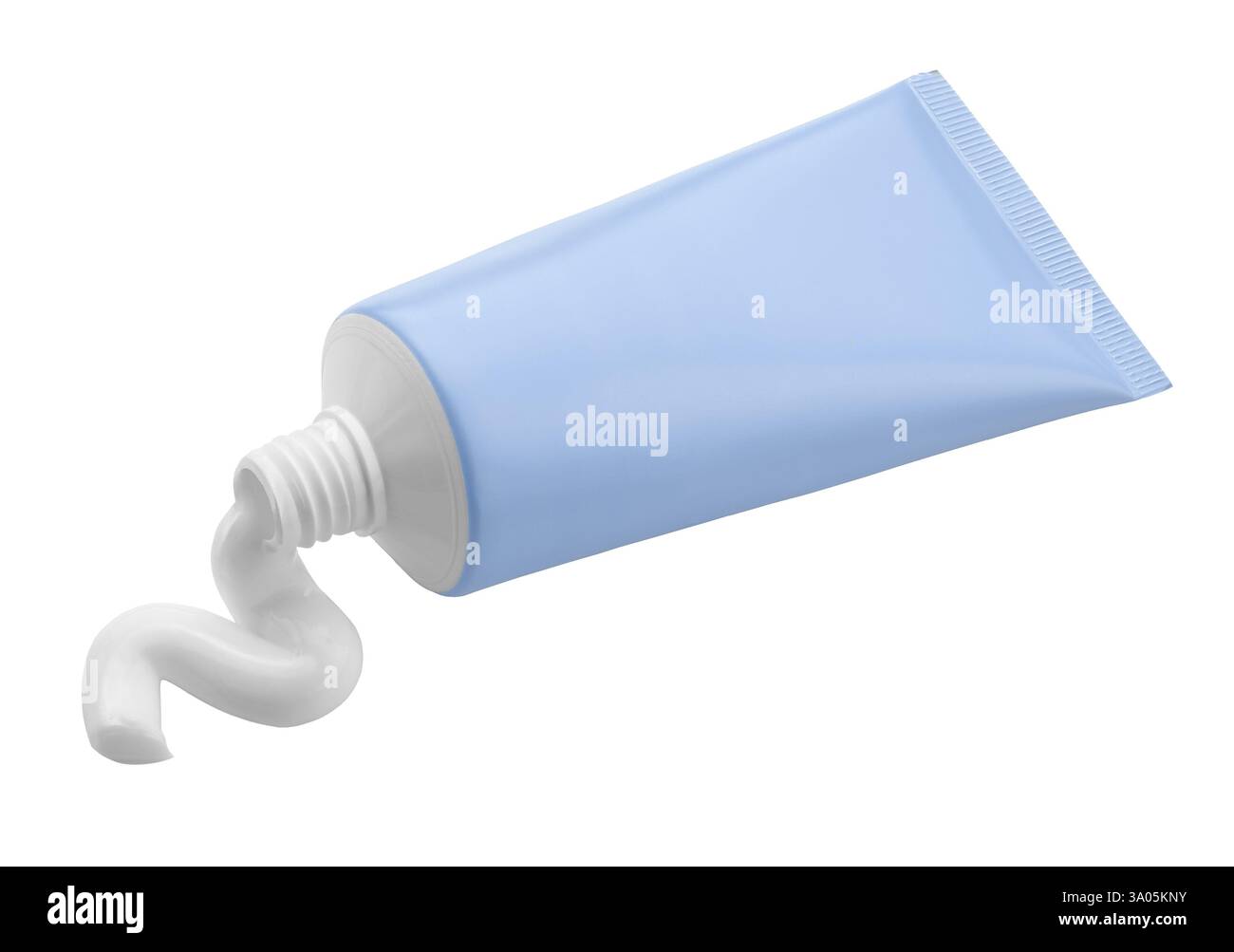 An elegantly designed blue cream tube with open cap and squeezed ...