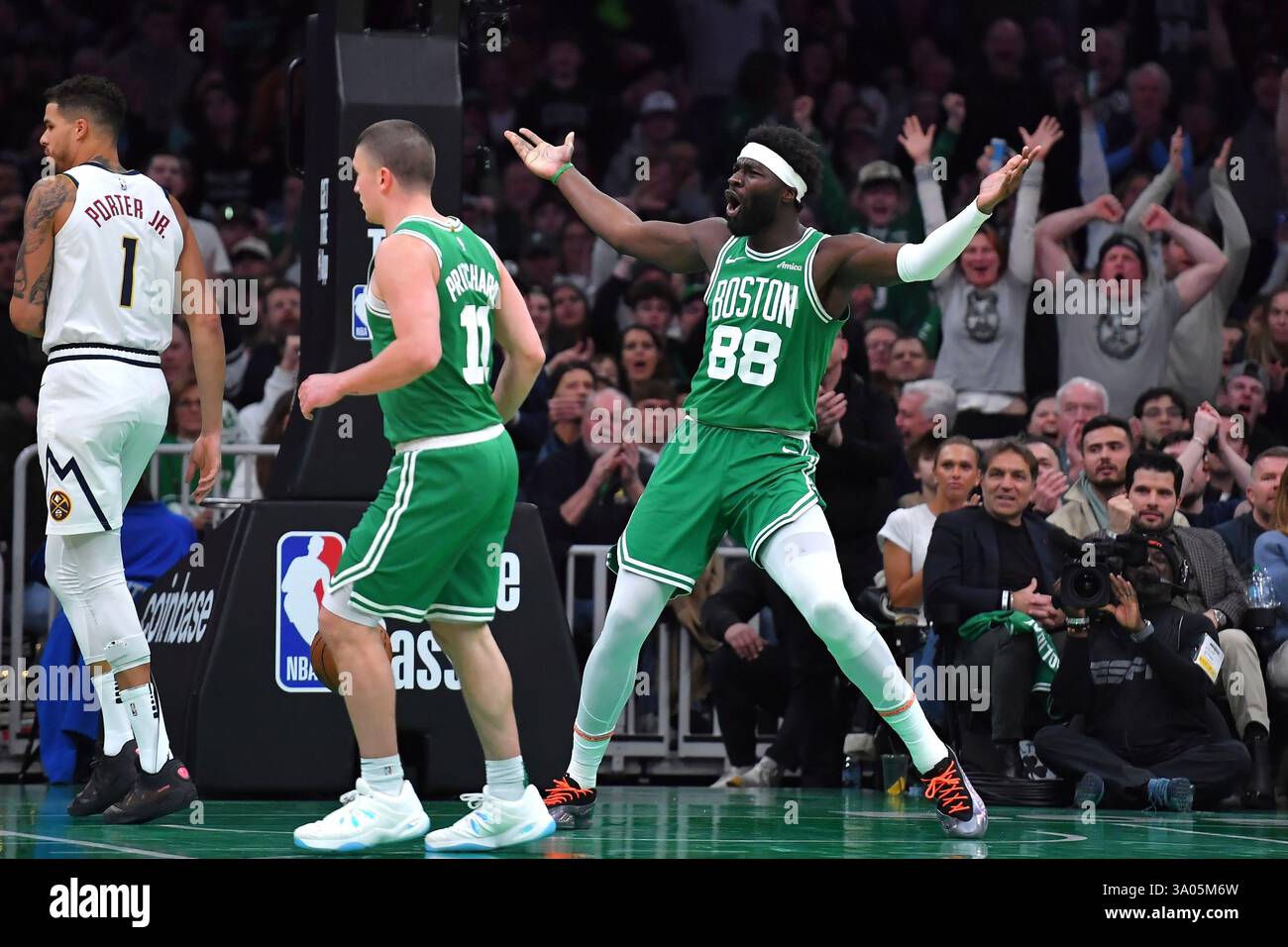 Boston Celtics center Neemias Queta (88) celebrates near Denver Nuggets ...