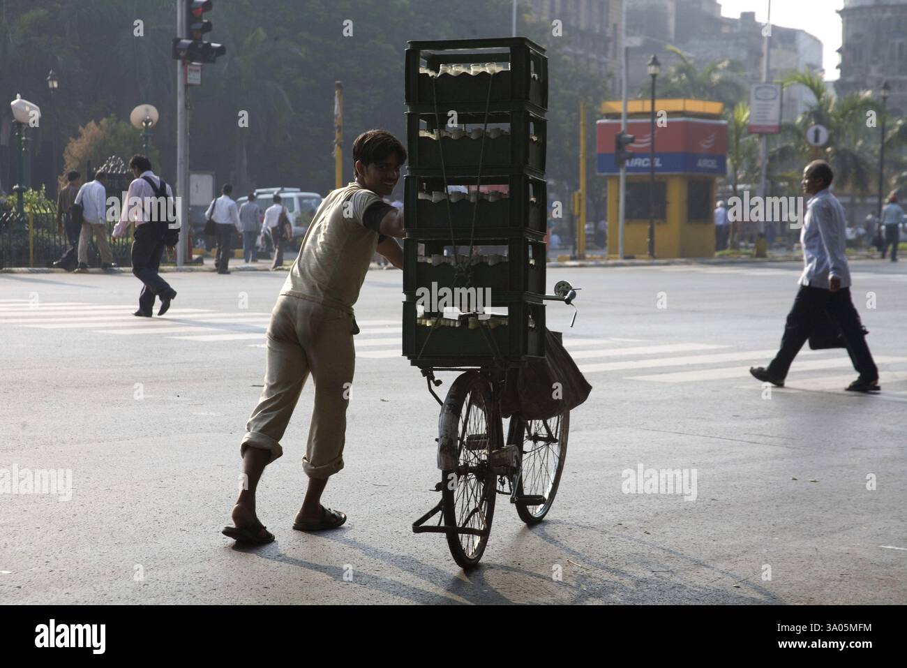 Man carrying racks on cycle, Bombay Mumbai, Maharashtra, India NO MR ...