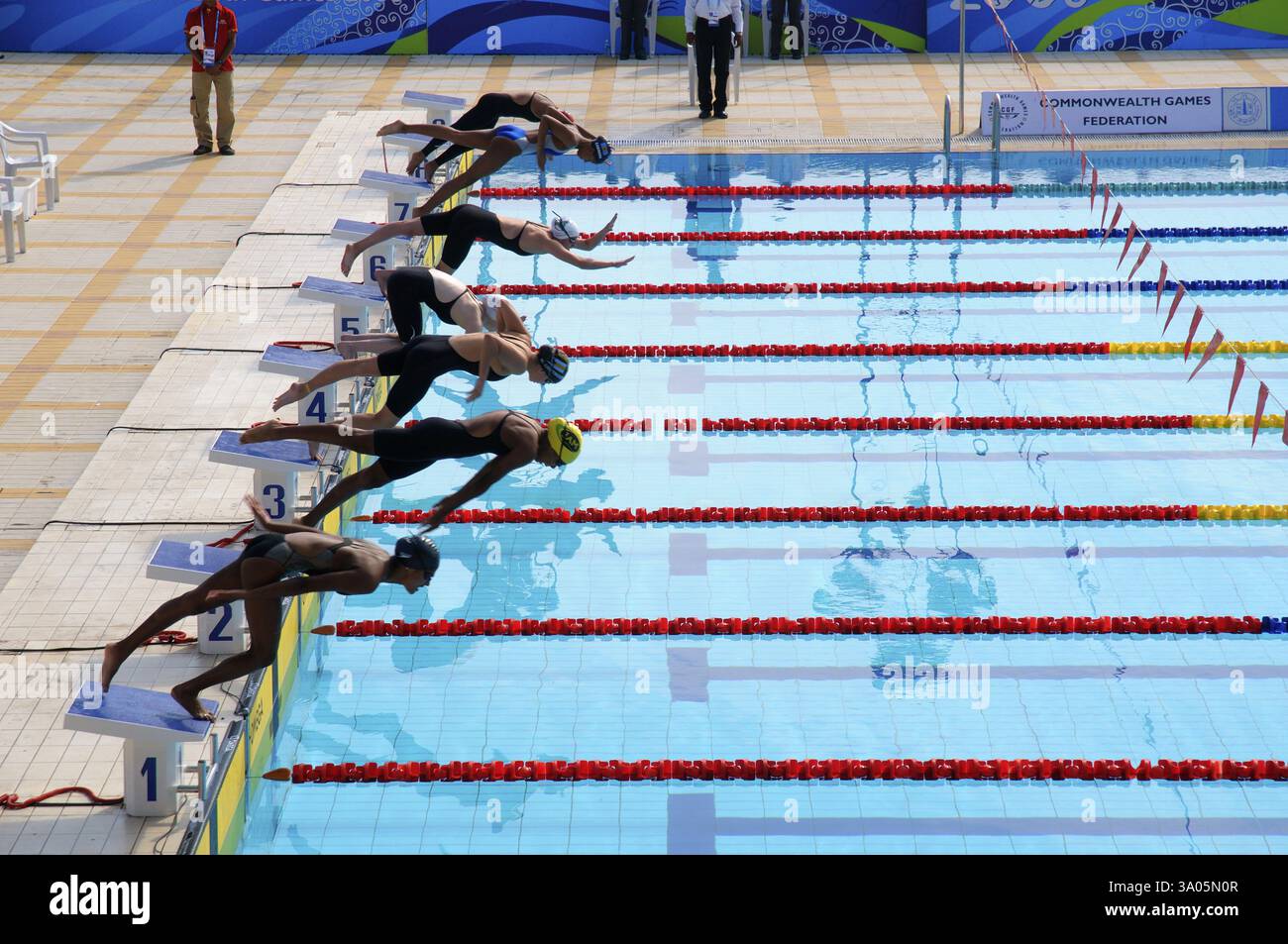 Swimmers diving in swimming pool of shree shiv chhatrapati sports ...