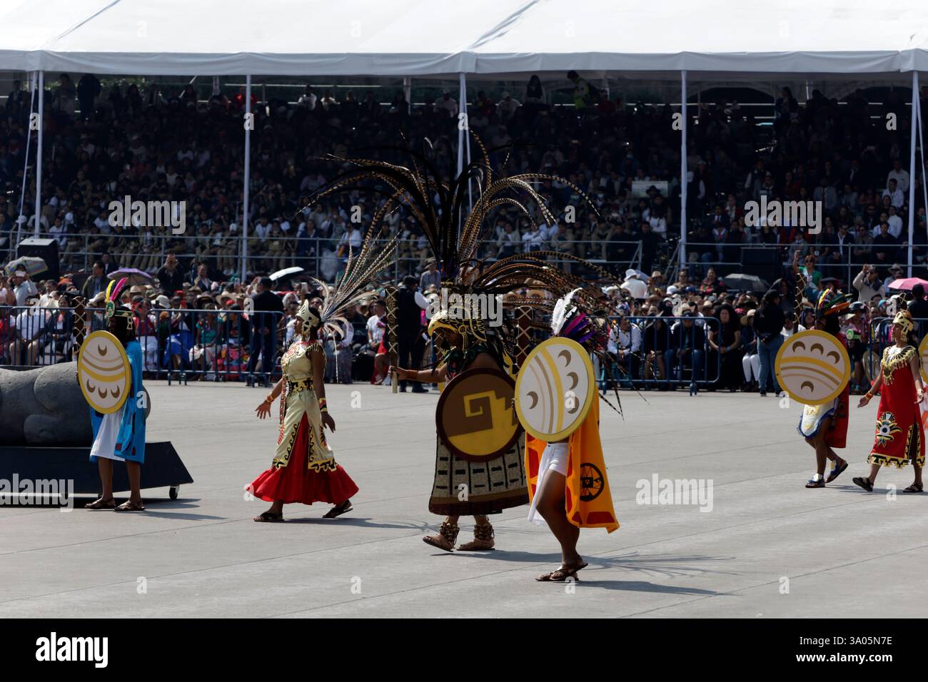 Actors acting out a theme from the history of Aztec warriors during the ...