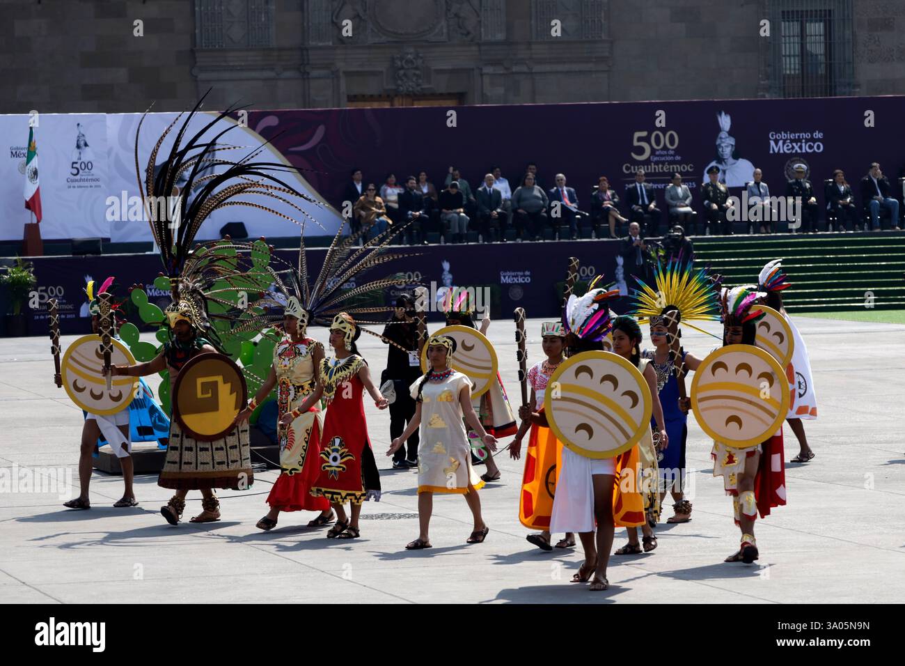 Actors acting out a theme from the history of Aztec warriors during the ...