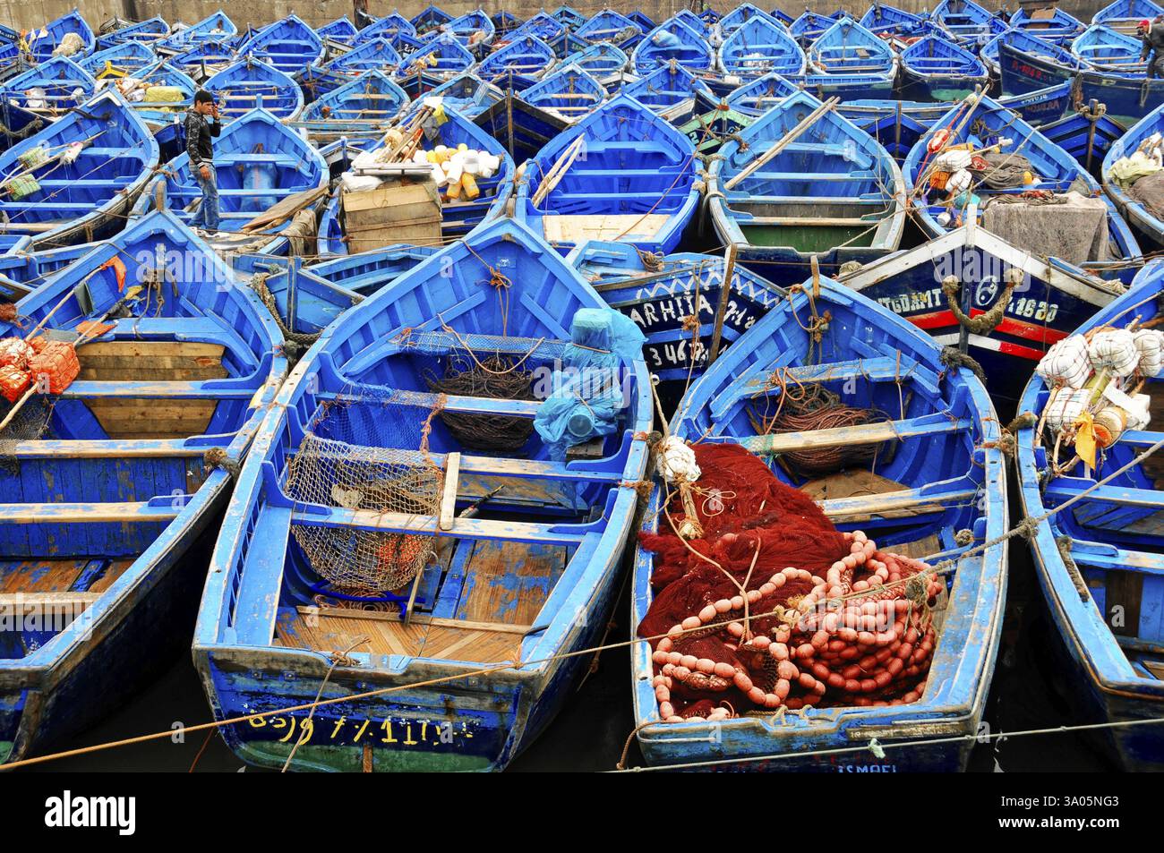 Essaouira, Morocco, North Africa, Africa, multitude of wooden boats ...