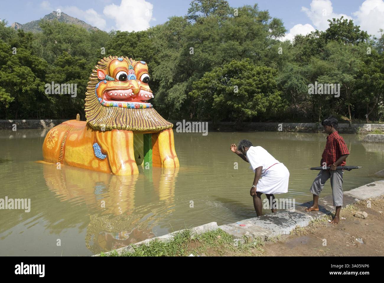 Simha Yali Tirtha situated on Girivalam route in Thiruvannamalai, Tamil ...
