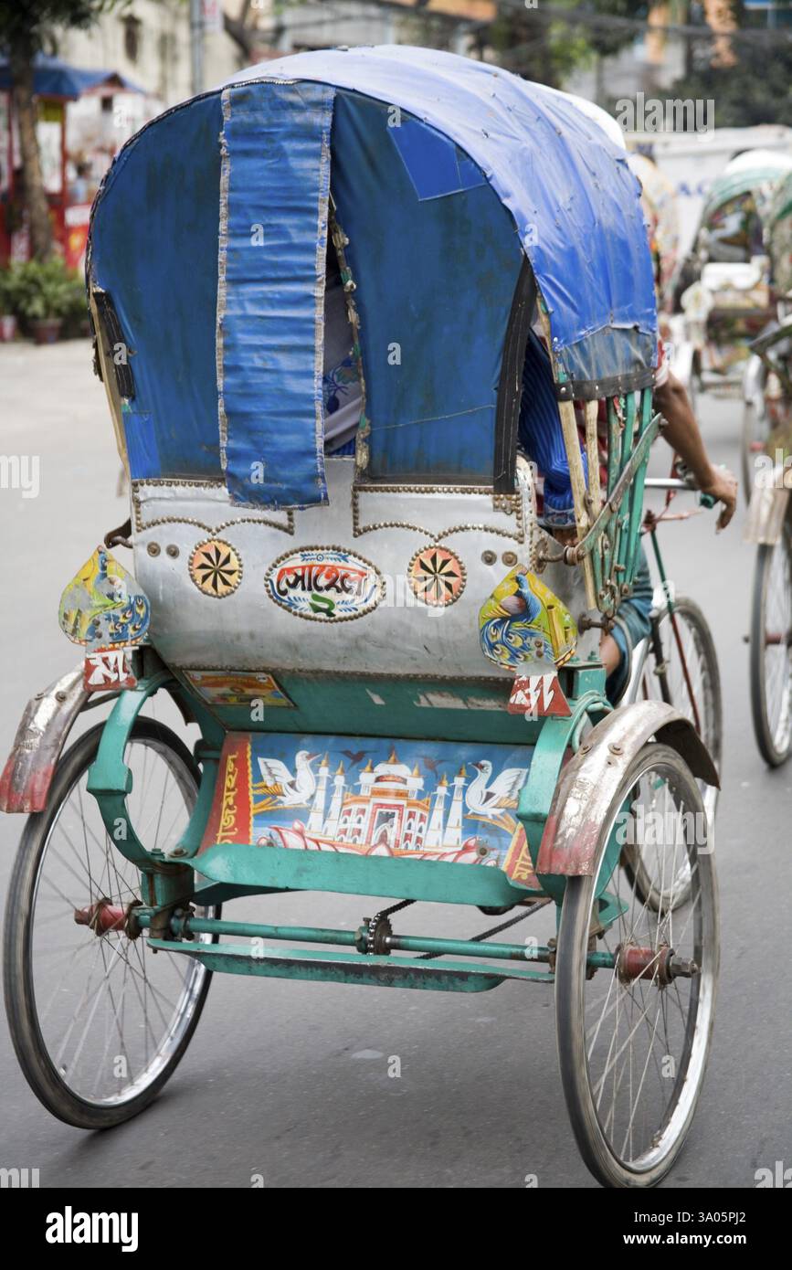 Blue color cycle rickshaw on the street, Dhaka, Bangladesh, Asia Stock ...