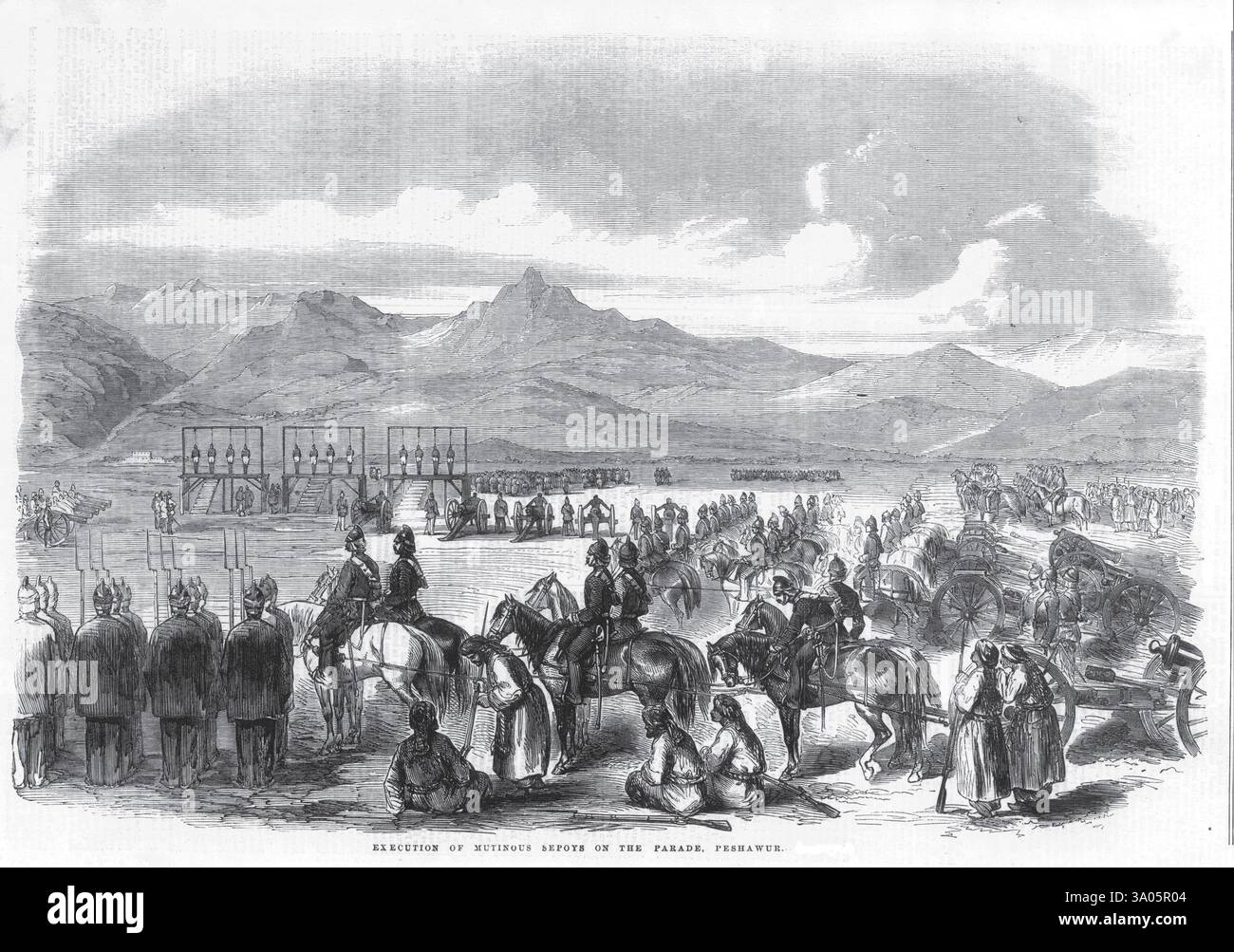 Military and mutiny, execution of mutinous sepoys on the parade ...