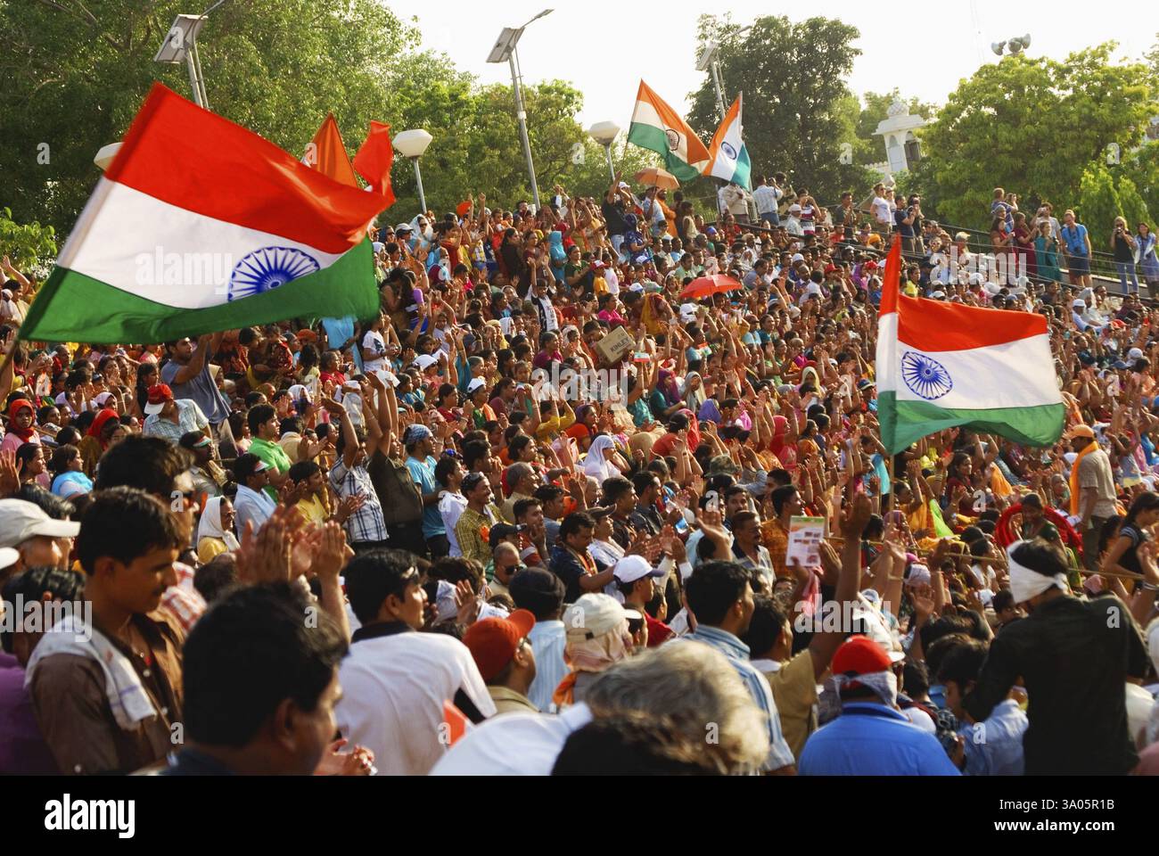 People with national flag watching parade wagha border Punjab India ...