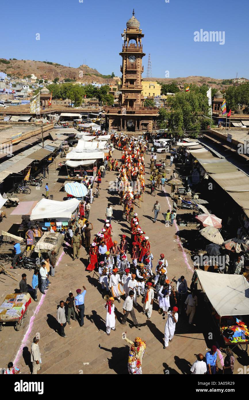 Marwar festival procession at clock tower, Jodhpur, Rajasthan, India ...