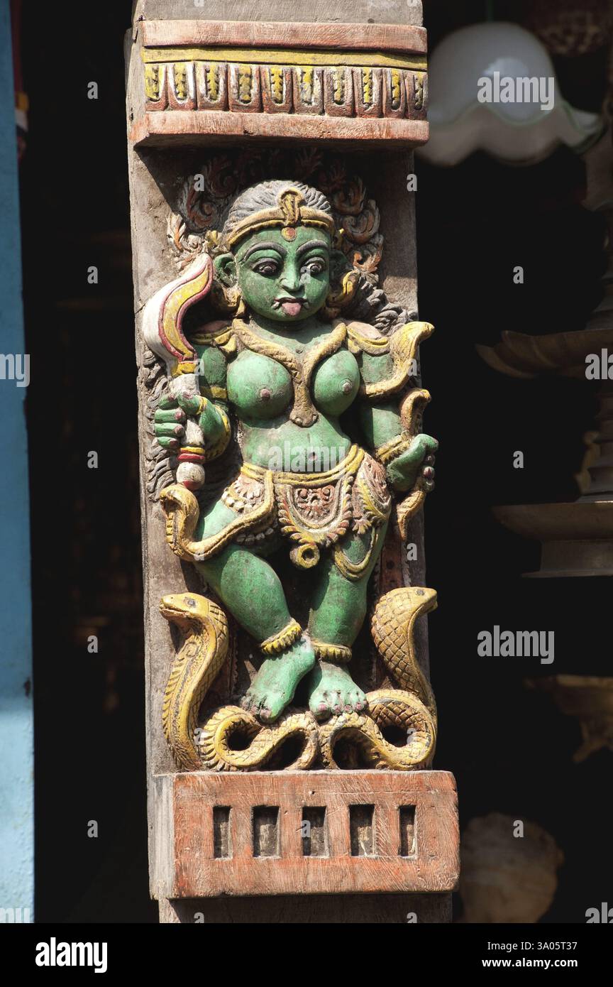 Carved female demon with snakes, Mattancherry, Cochin Kochi, Kerala ...