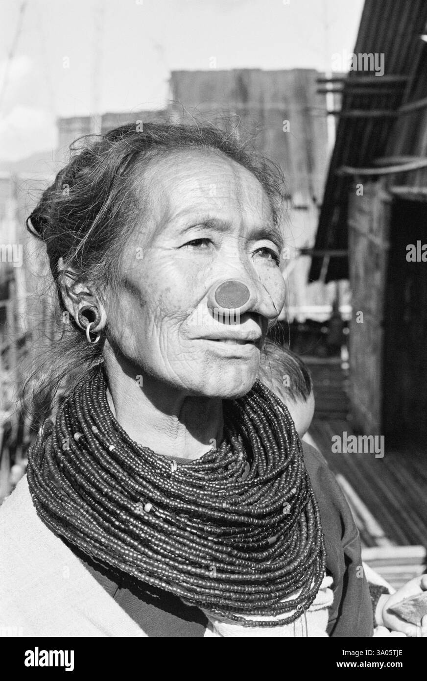 Lady of Apa Tani tribe in Lower Subansiri adorned with bead garland ...