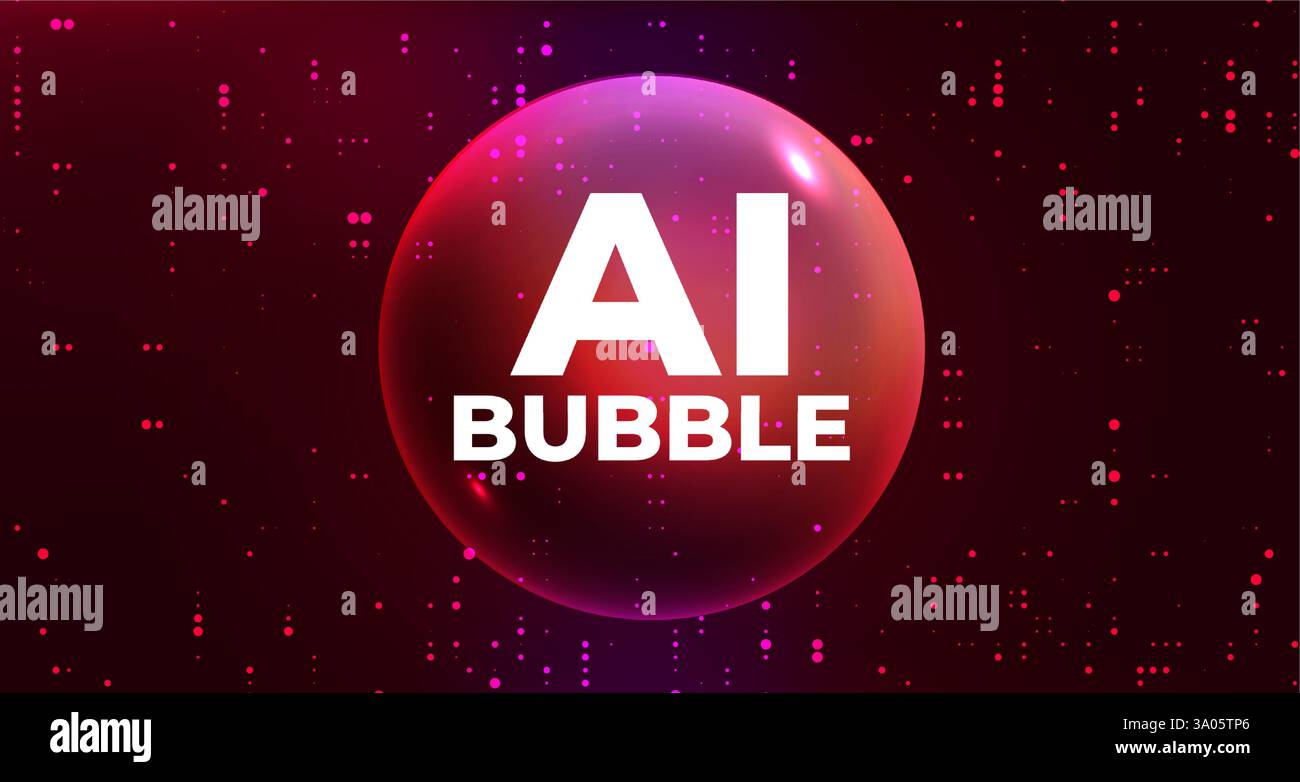 AI bubble text in white on glowing red digital sphere with abstract ...