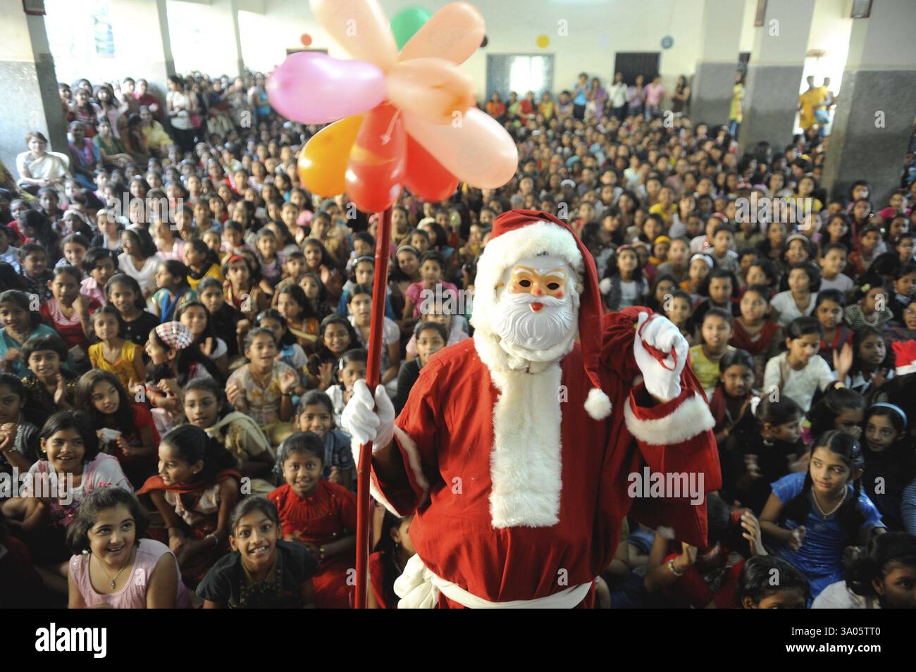 Santa claus coming around children, Bombay Mumbai, Maharashtra, India ...