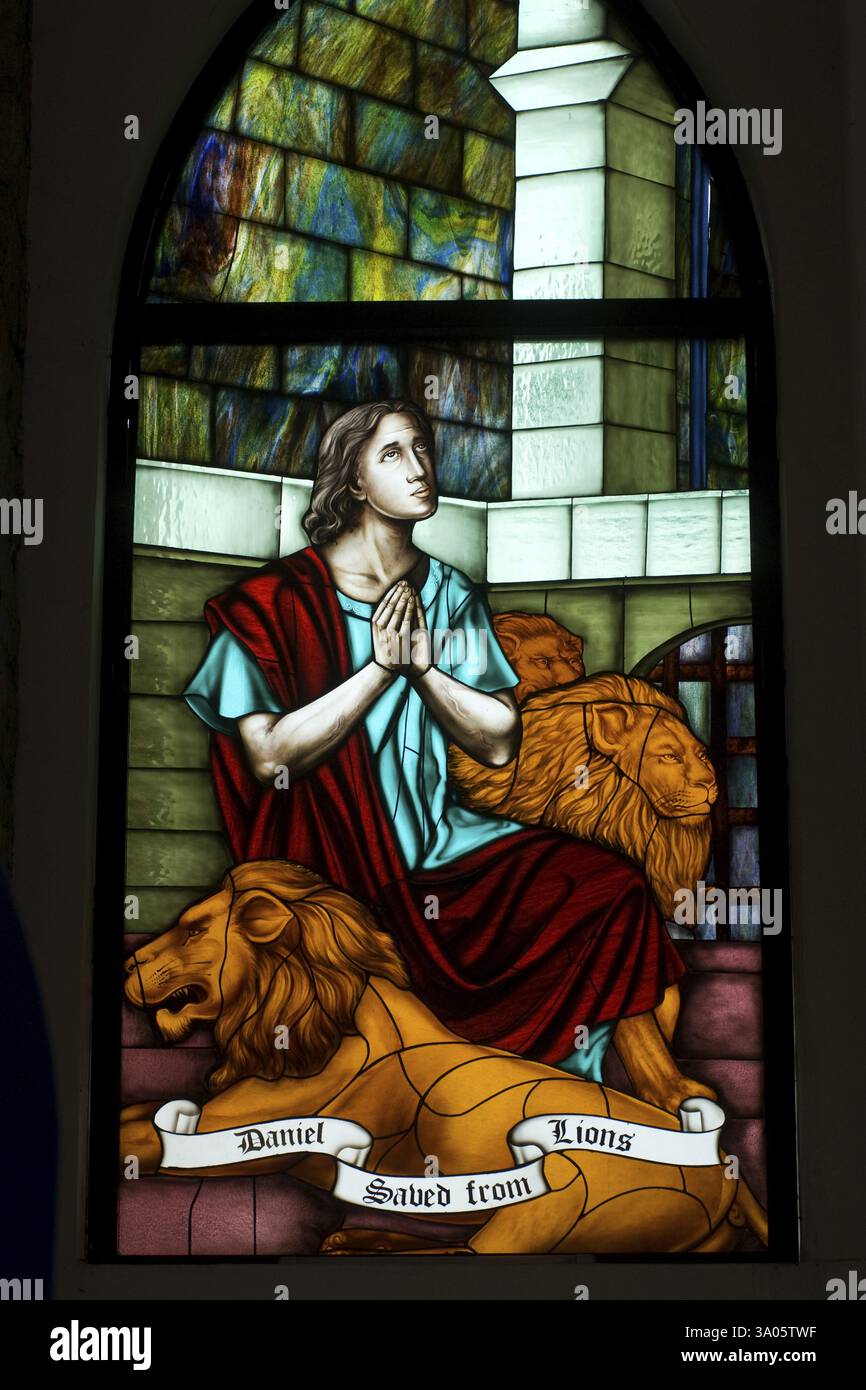 Stained glass window in Saint George Catholic Forane Syrian church at ...