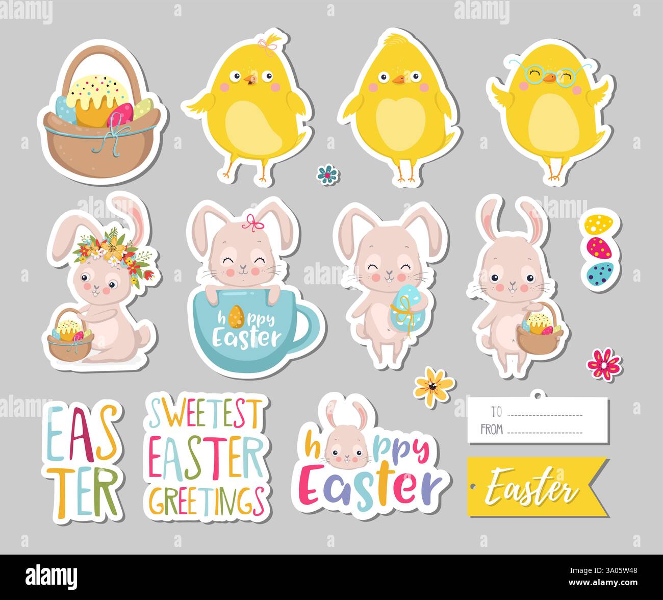 Set of Easter gift tags, scrapbooking elements, labels, badges with ...