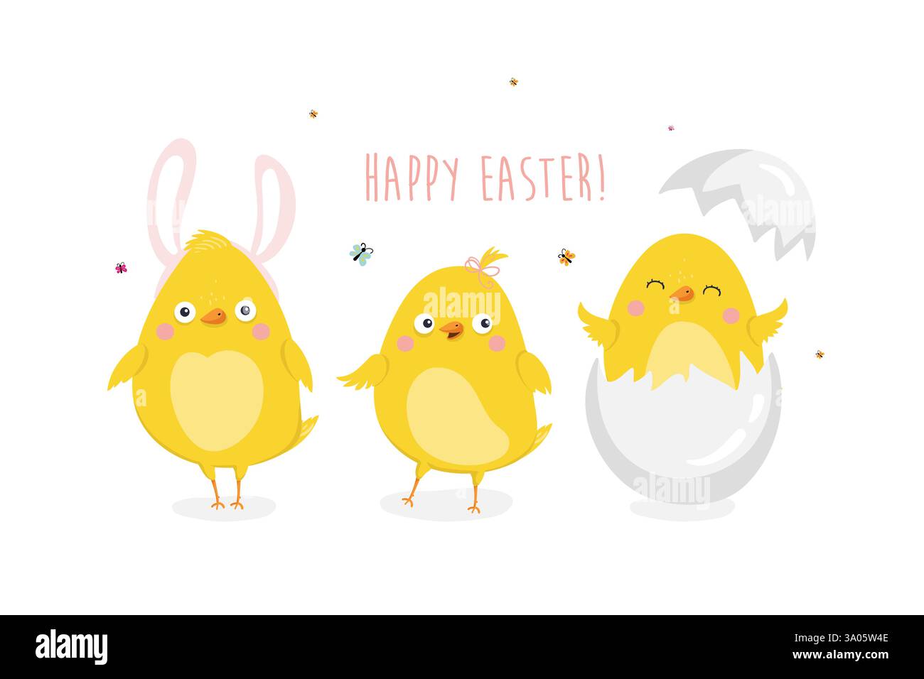 Easter card with cute chickens . Easter greeting card. Vector ...