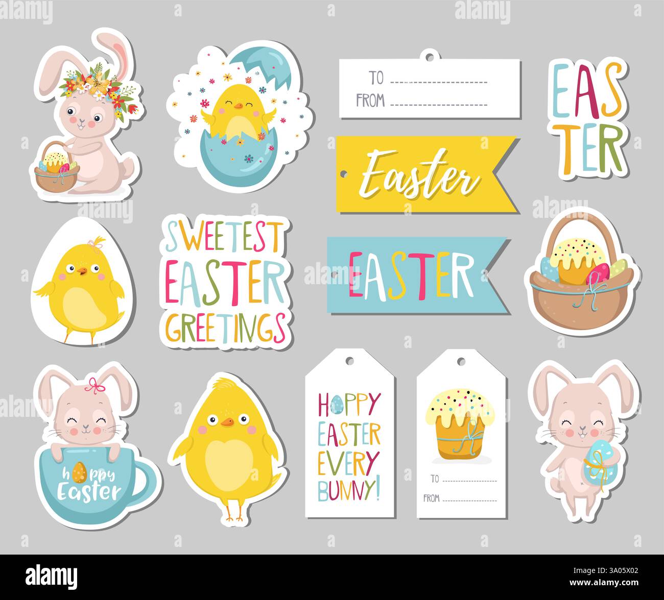 Set of Easter gift tags, scrapbooking elements, labels, badges with ...