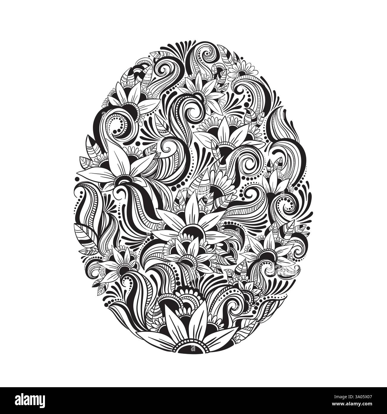 Easter egg with hand drawing floral ornament. Vector illustration on ...