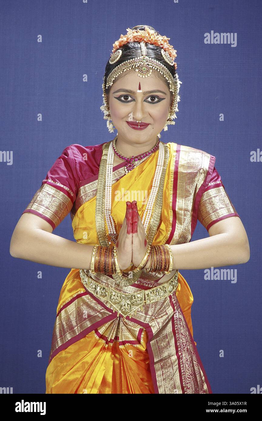 Bharatnatyam Indian Classical Dance, Posture of Namaskar Welcome Stock ...