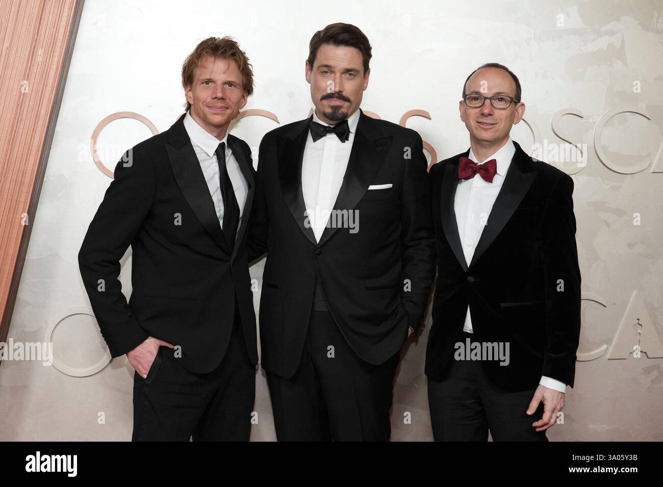 Tim Fehlbaum, from left, Moritz Binder, and Alex David arrive at the ...