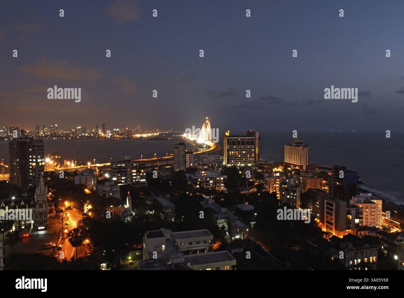 Illuminated bandra worli or rajiv gandhi sea link with bandra bandstand ...