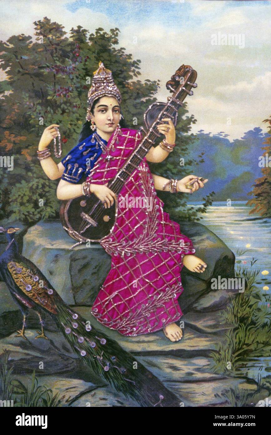 Miniature painting of Goddess Saraswati nattukkottai chettiars homes ...