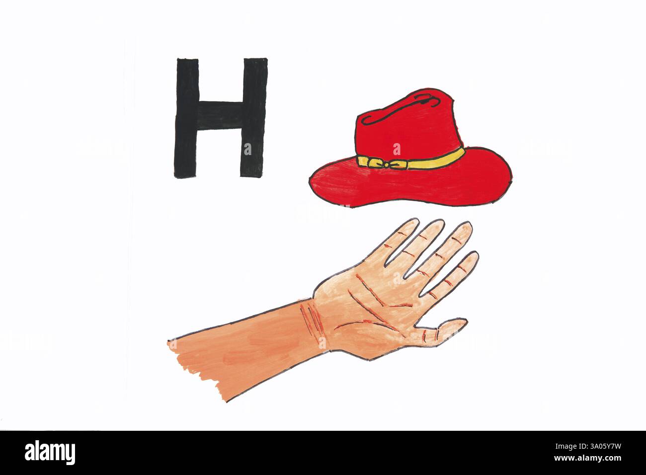 Watercolour painting of alphabet h with hand and hat Stock Photo - Alamy