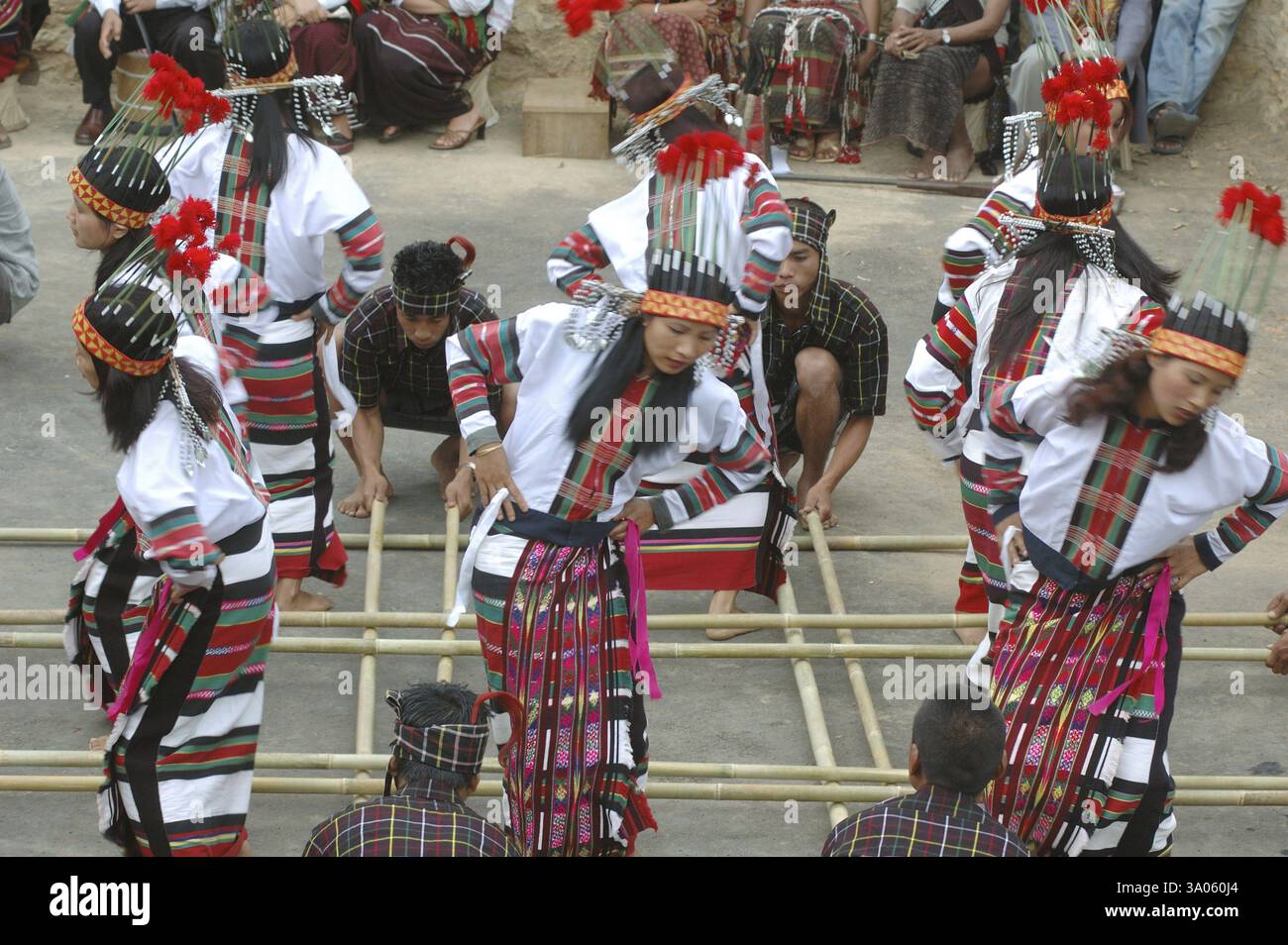 People performing Cheraw bamboo dance Aizwal, Mizoram, India, Asia ...